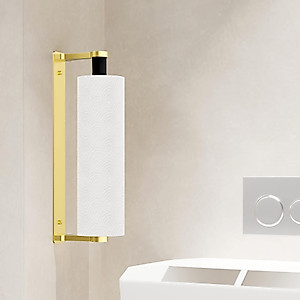 HCHANGEN Paper Towel Holder Under Cabinet Wall Mounted Stainless Steel Paper Towel Holder for Kitchen, Self Adhesive or Screw (Gold Black)