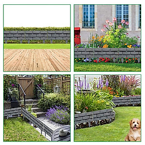 Hidyliu Set of 4 paving stones, garden palisade flower bed edging, paved stone effect, lawn edging granite, plant decoration, 45 cm x 29.5 cm (L x H), for lawn or patio (grey)