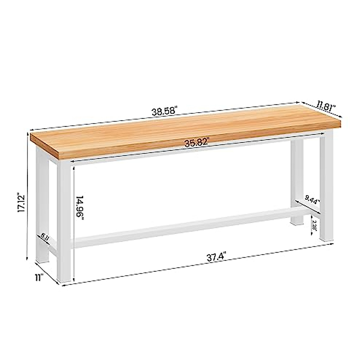 Recaceik Dining Benches, 39 Inch Table Benches, Pair of 2 Benches for Dining Room, Kitchen, Entryway, Bedroom, Industrial Small Bench Kitchen Bench with Metal Legs, Easy to Assemble, Walnut