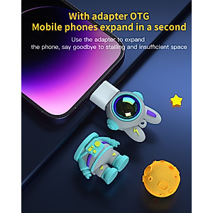 Cute Space Rabbit USB Flash Drive, Thumb Drive Waterproof USB 2.0 Memory Stick Small Size USB Drive Gift (128G, Cyan)