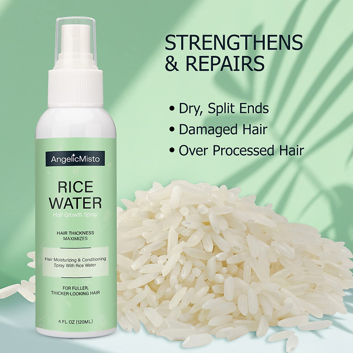 Rice Water For Hair Growth, All Natural Vegan Leave in Conditioner Spray Hair Care Products for Woman&Men, Biotin Infused Leave In Conditioner. Rice Water Hair Mist For Dry, Frizzy, Weak, Damaged Hair - Strengthen, Moisturize & Thicken Hair Naturally - 4o
