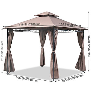 Gazebo Canopy Tent 10' X 10' BBQ Outdoor Patio Grill Gazebo for Patios Large Garden Top Gazebo with Sidewall Party Tent