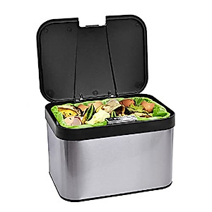 Compost Bin for Kitchen, Countertop Compost Bin, Body Stainless Steel with Lid, 1.13 Gallon with Inner Bucket Compact and Easy Clean (Black Silver)