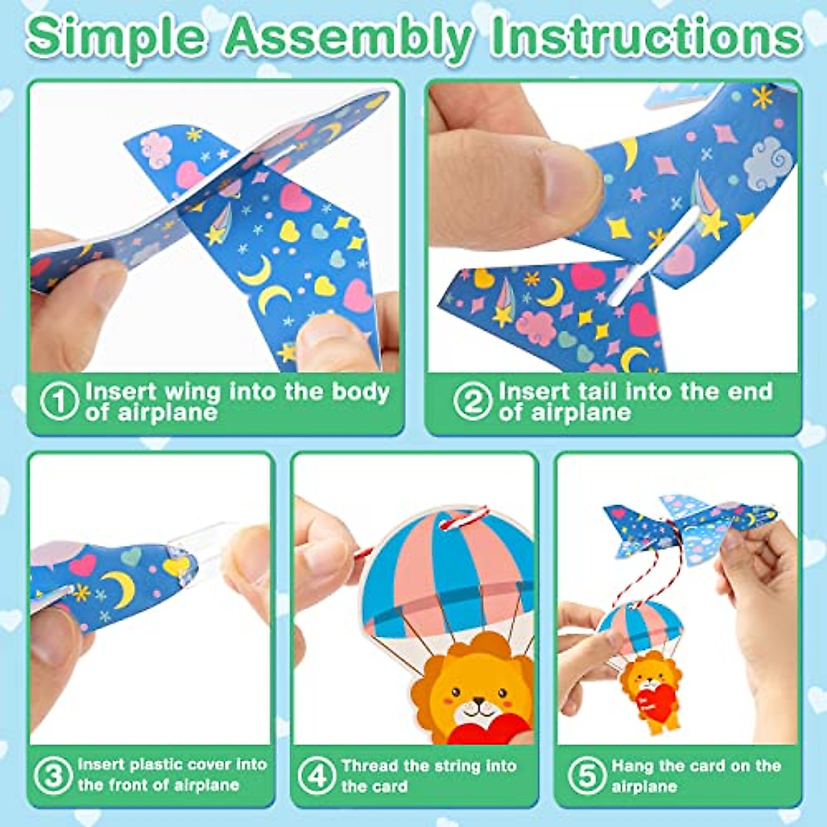 Valentine’s Day Card for kids, 28 Pack Foam Airplanes Set with Valentines Greeting Cards for Boys Girls, Valentine Treat Bags Stocking Stuffers Classroom Prize Party Favors Toy Exchange Gifts