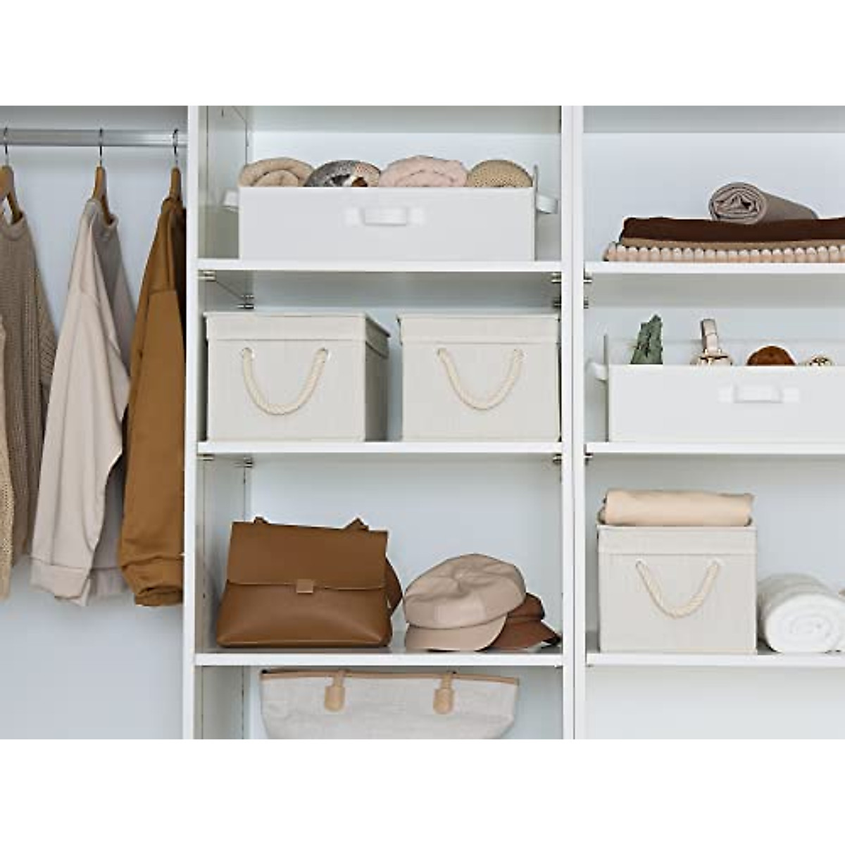 StorageWorks Storage Bins with Lids, Decorative Storage Boxes with Lids and Soft Rope Handles, Mixing of Beige, White & Ivory, Large, 3-Pack