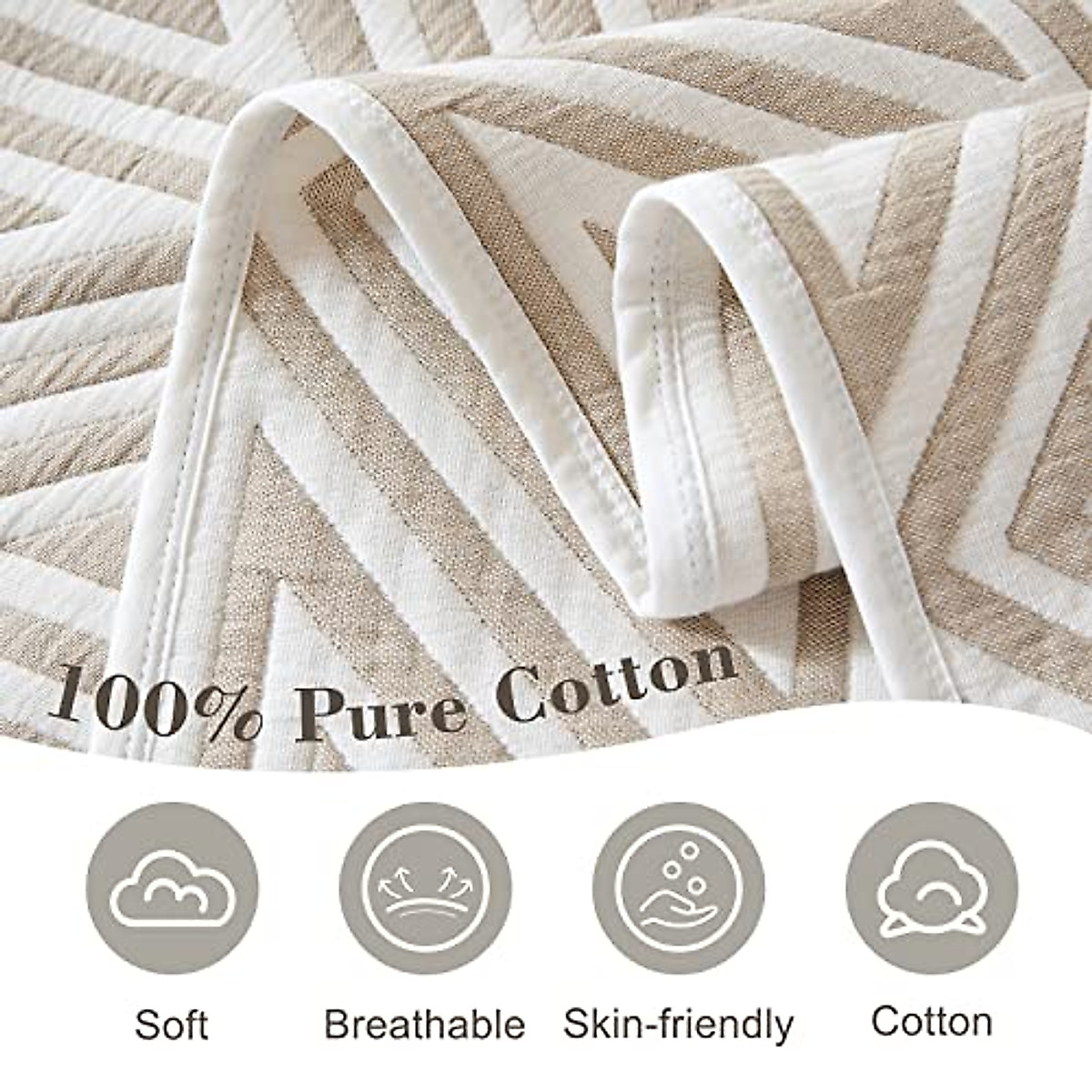 EMME Cotton Queen Blanket for Bed - Queen Quilt 6 Layer Soft Thicken 400GSM Triangle 90"x 90", Cotton Comforter for Dorm Bed All Seasons (Light Tan,Queen)