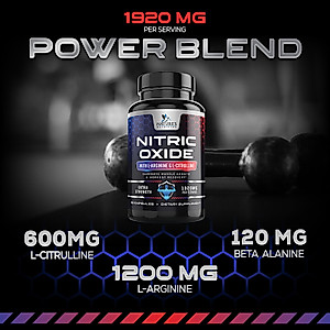 Extra Strength Nitric Oxide Supplement L Arginine 3X Strength - Citrulline Malate, AAKG, Beta Alanine - Premium Muscle Supporting Nitric Oxide Booster for Strength & Energy Supplements - 60 Capsules