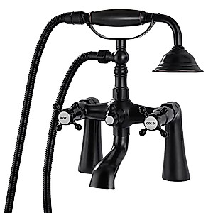 gotonovo Oil Rubbed Bronze Deck Mount Tub Bathtub Clawfoot Faucet with Handheld Shower Telephone Shaped Sprayer Showerheld Double Cross Handle