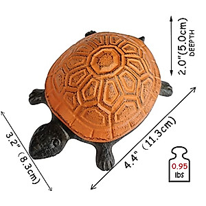 BSTGIFTS Cast Iron Turtle Key Hider - Spare Key Holder - Garden Decoration Turtle, Jewelry Trinkets Box for Key, Ear Studs, Ring, Paper Clip (Orange Red)