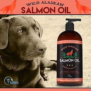 Vitamets Wild Alaskan Salmon Oil for Dogs, Cats and Pets – 100% Natural Omega-3 Fish Oil Supplement with DHA and EPA Promotes Hip and Joint Function, Healthy Skin and Coat (32 oz)