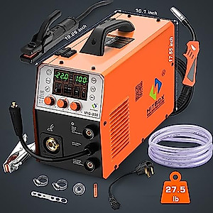 HITBOX MIG250 Mig Welder 250A Welder Dual Voltage Welding Machine 110v/220v Multiprocess 5 IN 1 Welder Machine Gas/Gasless/Stick/Lift Tig/Spot Welding Portable Welder Professional Aluminum Welder