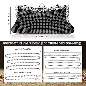 SelfTek Black Clutch Purses Evening Bag for Women, Sparkly Rhinestone Purses Crystal Bag with Short & Long Chain for Women Wedding Prom Party