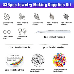 Ybxjges 42000Pcs 2mm Glass Seed Beads 12/0 Small Tiny Beads Kit with 150Pcs Alphabet Letter Beads Pendants Charms Jump Ring Elastic String for DIY Bracelets Necklace Jewelry Making Supplies