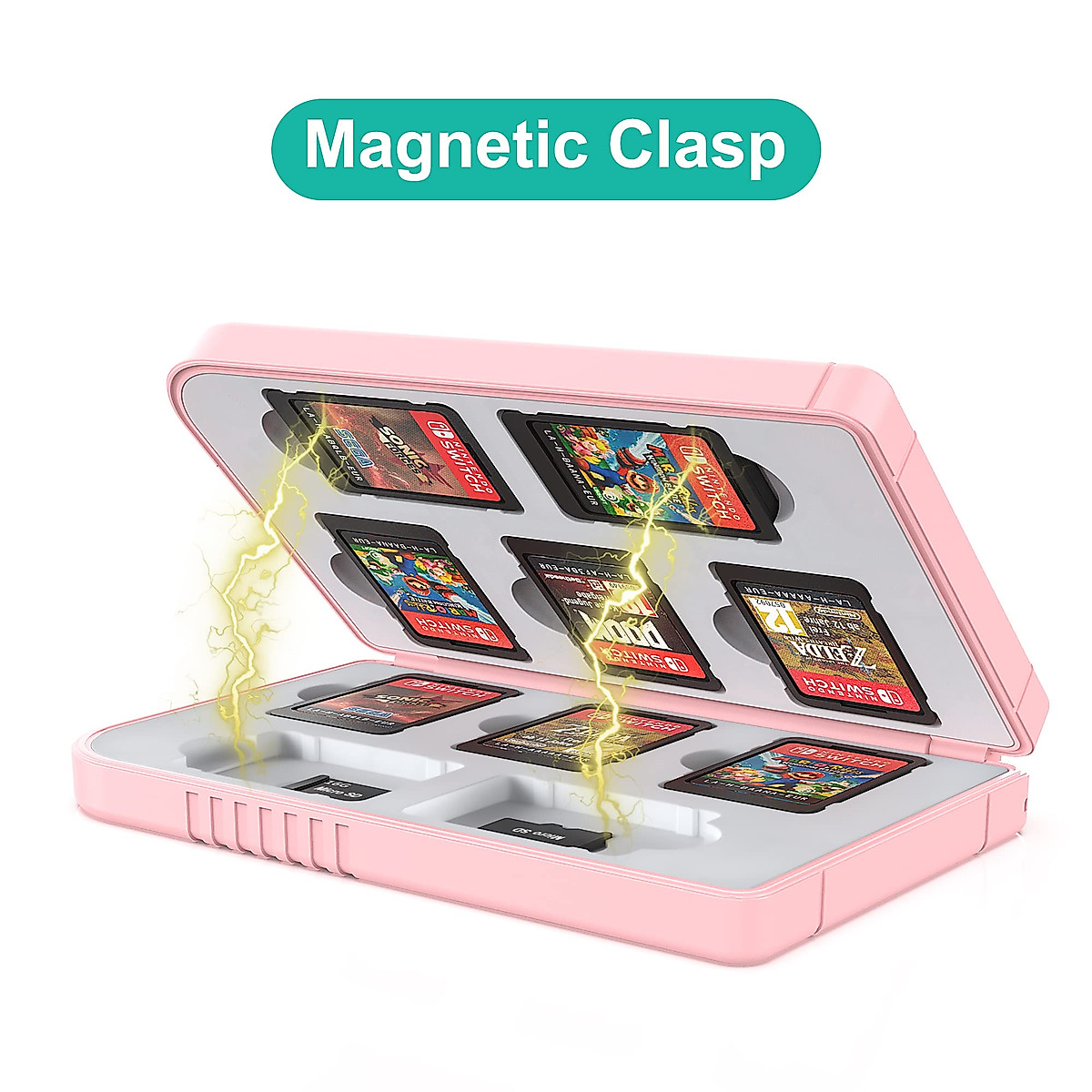 Leyu Smart Game Case for Nintendo Switch & Switch Lite,10 Slot Game Card Storage and 10 Slot SD Memory Card Protective Box, Slim and Portable (Pink)
