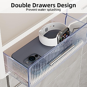 LURIVA Plastic Bathroom Shelves with 2 Drawers & Towel Bar, No Drilling, Bathroom Organizers and Storage, Over Toilet Storage, Wall Mount Shower Organizer, Shower Caddy, Bathroom Wall Cabinet