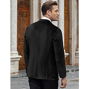 COOFANDY Mens Velvet Blazer Black Tuxedo Jackets Notched Lapel Single Button Prom Jackets (Black L)