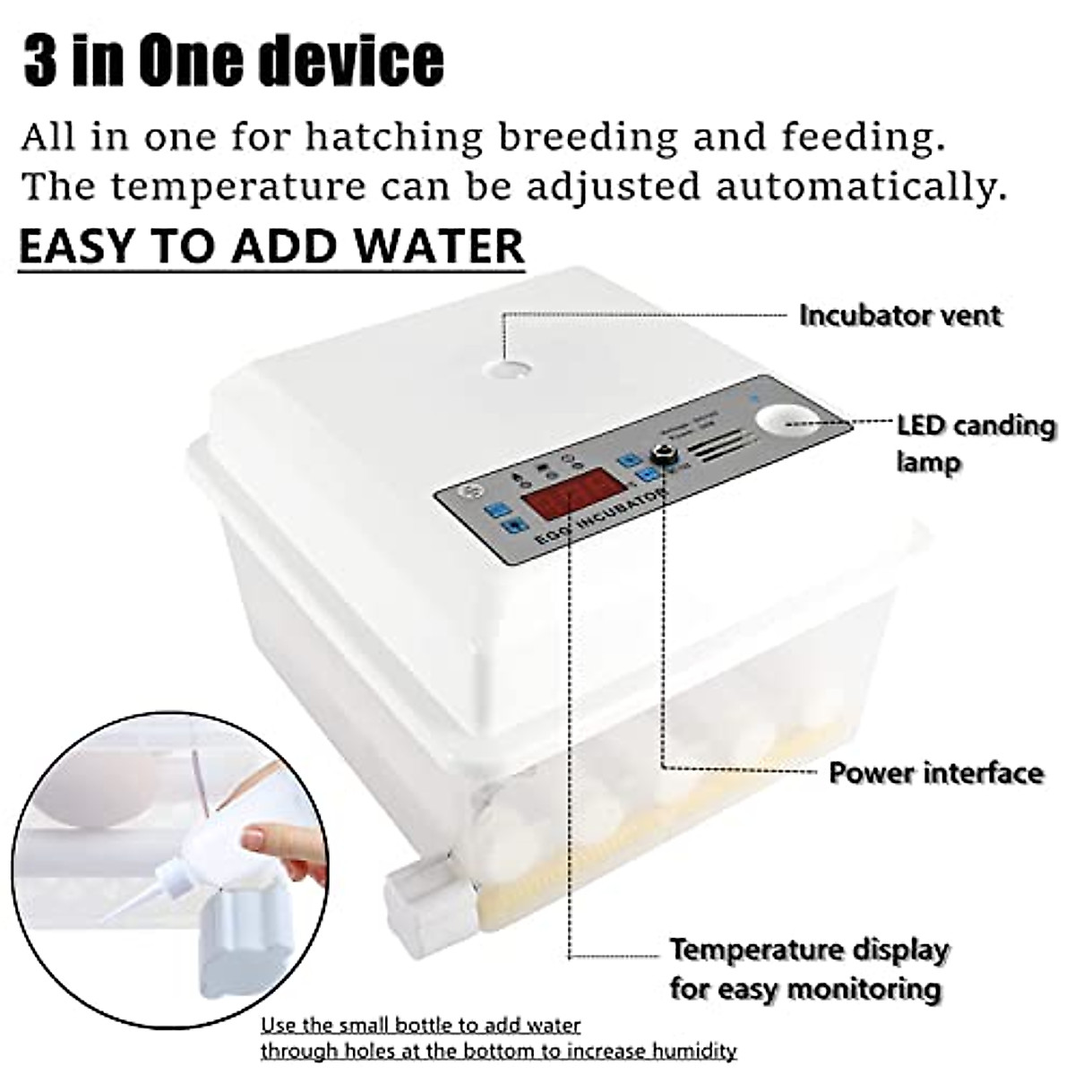 YaeCCC Egg Incubator, Automatic Egg Hatching Incubator Temperature Control for Hatching Chicken Duck Quail Bird Eggs (16 Eggs)