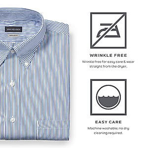 Van Heusen Men's Pinpoint Regular Fit Stripe Button Down Collar Dress Shirt, Blue, 17" Neck 34"-35" Sleeve