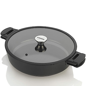 ZAVOR Noir 6 Qt Sauté Pan - Premium Cast Aluminum with Titanium-based Nonstick Ceramic Coating & Removable Handles - Ultra Lightweight - Oven & Induction Ready | Noir Collection (ZCWNR37)