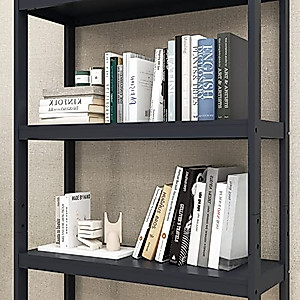 4 Tier Modern Bookshelf with Cabinet, Tall Bookcase with Woven Cane Doors, Freestanding Wood and Metal Display Shelf Unit for Living Room, Bedroom, Office (31.5" W x 11.8" D x 70.8" H, Black)