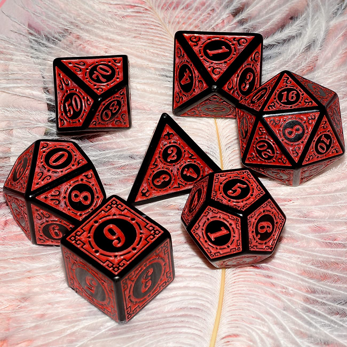Carving in Red Black DND Dice Set for Board Game