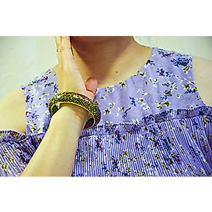 Cloisonne Bracelet for Women Jewelry Transparent Colorful Wide Wrist Atmosphere Bracelet (Green, copper)