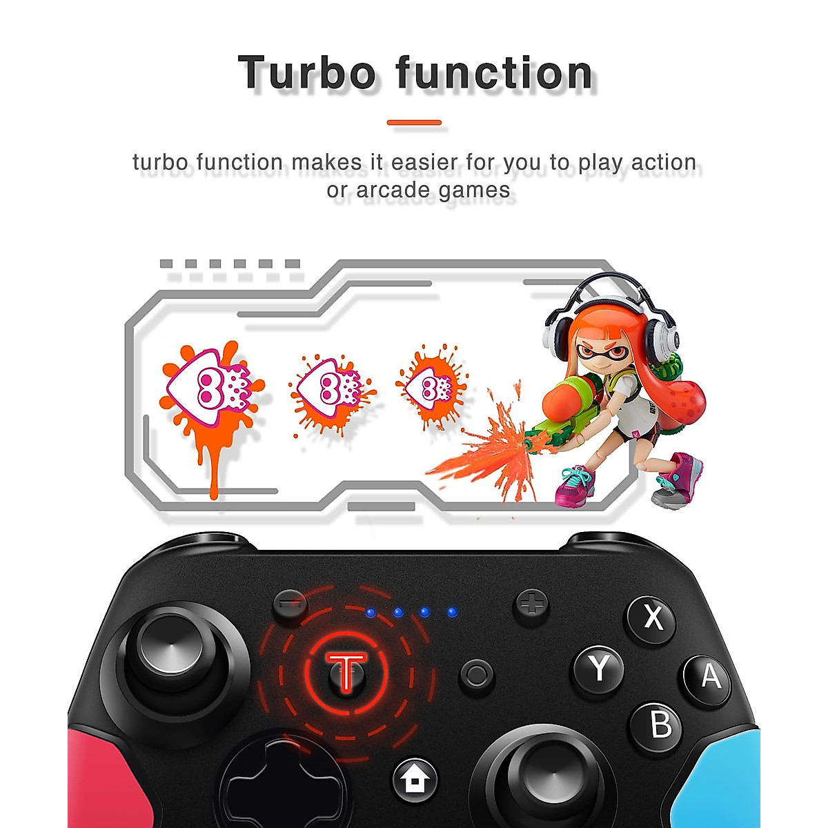 Wireless Switch Pro Controller for Nintendo Switch with Adjustable Turbo Function,Dual Vibration Function,Gyro 6-Axis and High Battery Life. Remote Gamepad Joystick for Switch Console, Red&Blue