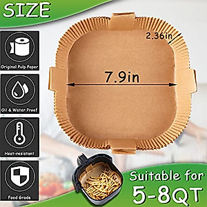 Air Fryer Disposable Paper Liner - 50PCS 7.9In Square Non-Stick Insert Parchment Paper Liners, Oil-proof, Water-proof Cooking Baking Roasting Filter Sheet for Airfryer Basket, Microwave, Oven, Dryer