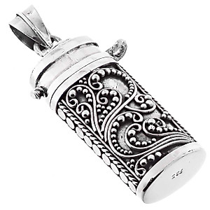 Large Pillbox Locket Prayer Box 925 Sterling Silver Pendant, 1 5/8"