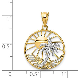 14K Two-tone Sun and Palm Tree Pendant QK4902