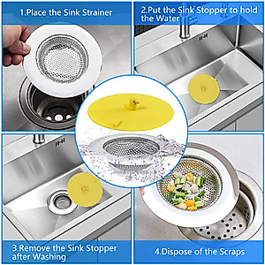 Kitchen Sink Strainer Sink Stopper - Abnaok 2 PCS Sink Strainer Stopper Kit, Universal Silicone Drain Cover, 4.5 Inch Stainless Steel Sink Drain Strainer, Food Catcher for Kitchen Sink