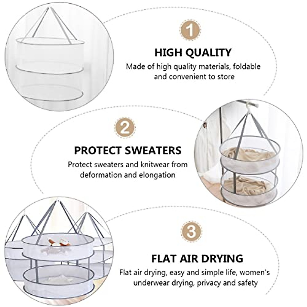 Homoyoyo 2pcs Holder Organizer Swimsuit Round Underwear -Tiers cm Windproof Clothes for Mesh, Tier Collapsible - Dryer Foldable Net Sweater Mesh Sweaters Hanger Multipurpose Rack Socks