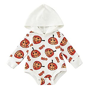 Newborn Baby Halloween Onesie Pumpkin Outfit Oversized Waffle Knit Sweater Bodysuit Pullover Baby Monster Sweatshirt Romper