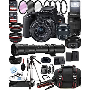 Rebel SL3 DSLR Camera w/EF-S 18-55mm F/4-5.6 is STM Lens + 75-300mm F/4-5.6 III Lens + 50mm f/1.8 STM Lens + 420-800mm Super Telephoto Lens + 128GB Memory (42pc Extreme Bundle)