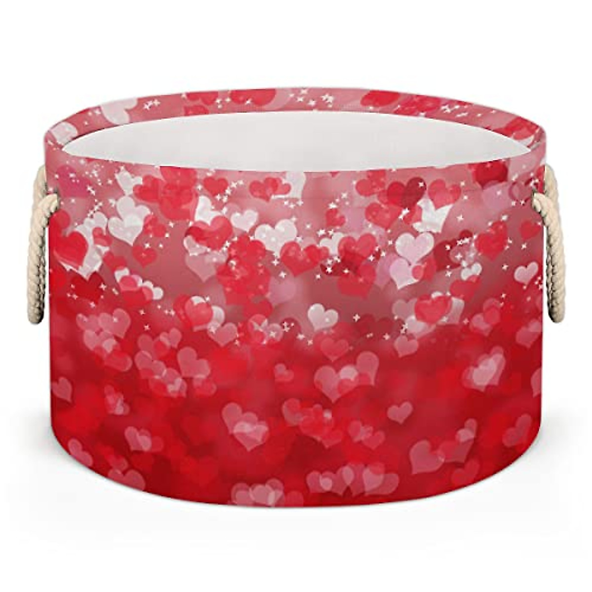 Red Valentines Day Love Heart (7) Large Round Baskets for Storage Laundry Baskets with Handles Blanket Storage Basket for Bathroom Shelves Bins for Organizing Nursery Hamper Girl Boy