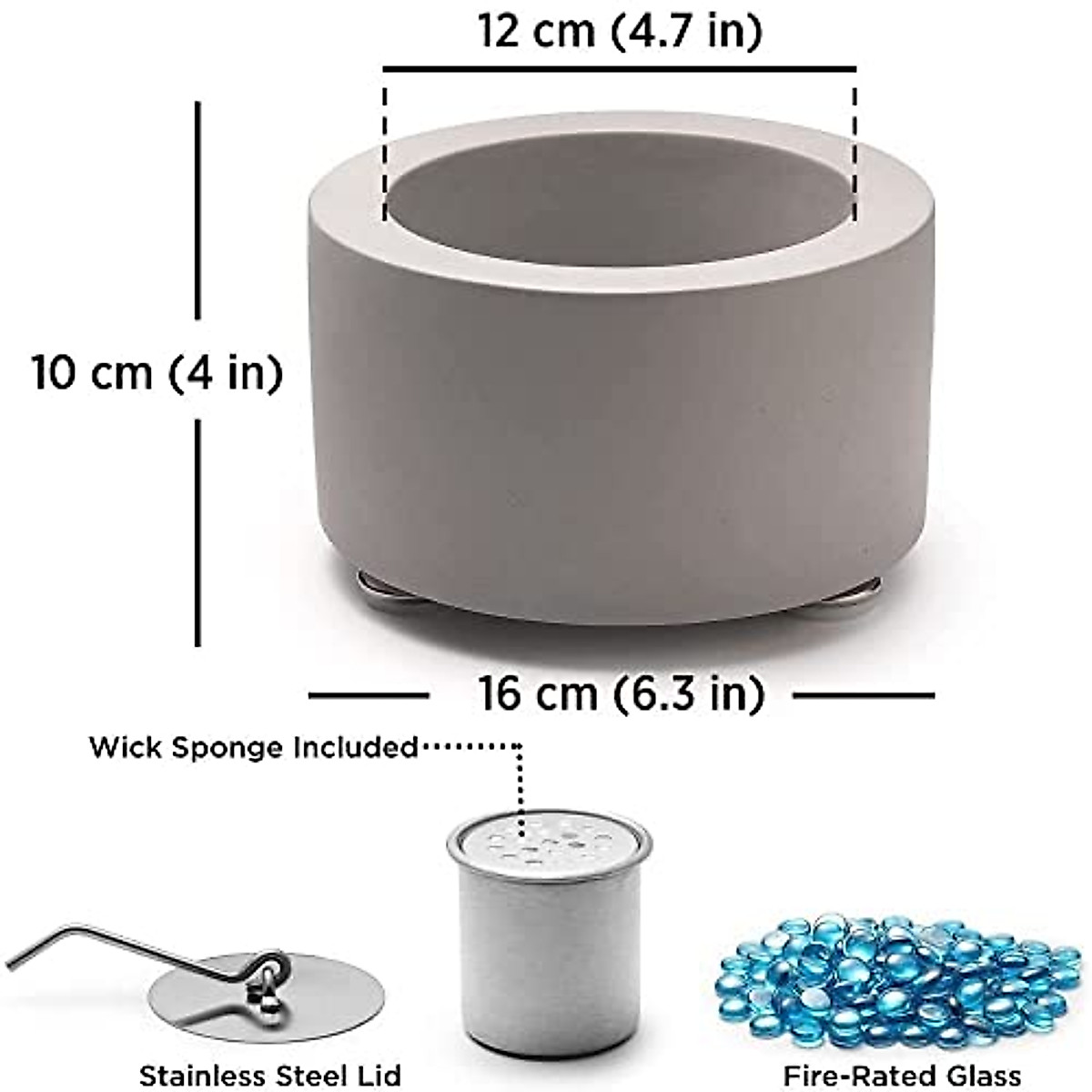 TURBRO Cement Tabletop Fire Pit for Outdoor - Ventless Fire Bowl, Odorless, Smokeless - Fueled by Ethanol Alcohol - Dark Gray