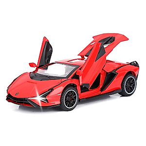 SASBSC Toy Cars Lambo Sian FKP3 Metal Model Car with Light and Sound Pull Back Toy Car for Boys Age 3 + Year Old (Red)