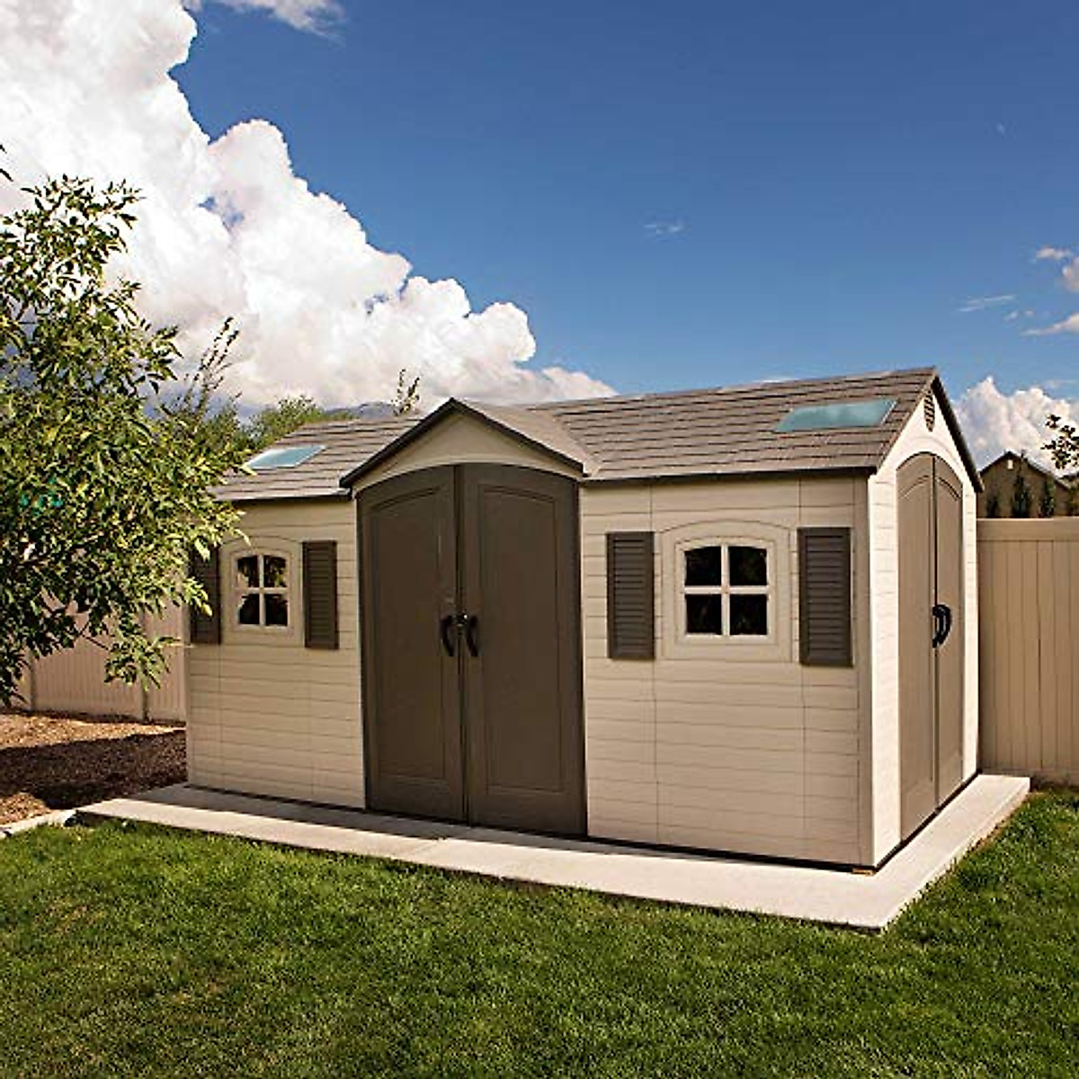 Lifetime 60079 Outdoor Storage Dual Entry Shed, 15 x 8 ft, Desert Sand