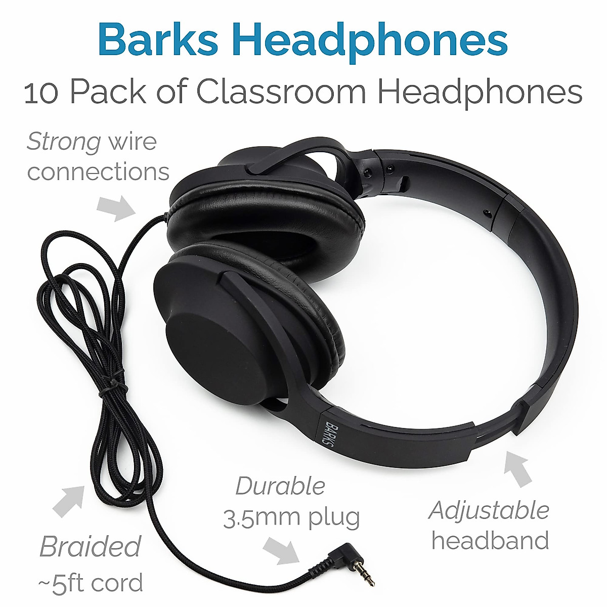 Bulk Headphones for Classroom (10 Pack) - Premium On-Ear Kids Headphones for School: Best for Students Grades 6-12 in Classrooms (Crisp Clear Audio, Comfortable Fit, Noise Reducing, Easy to Clean)