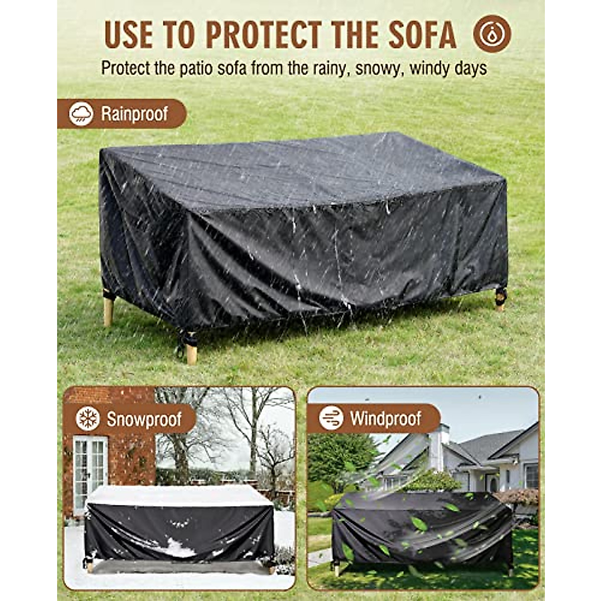 HIRALIY 3-Seater Outdoor Sofa Cover, Waterproof Outdoor Couch Cover, Heavy Duty Patio Furniture Covers for Outdoor Seating, Windproof Patio Sofa Covers for Winter, 82.6" L x 39" W x 27" H