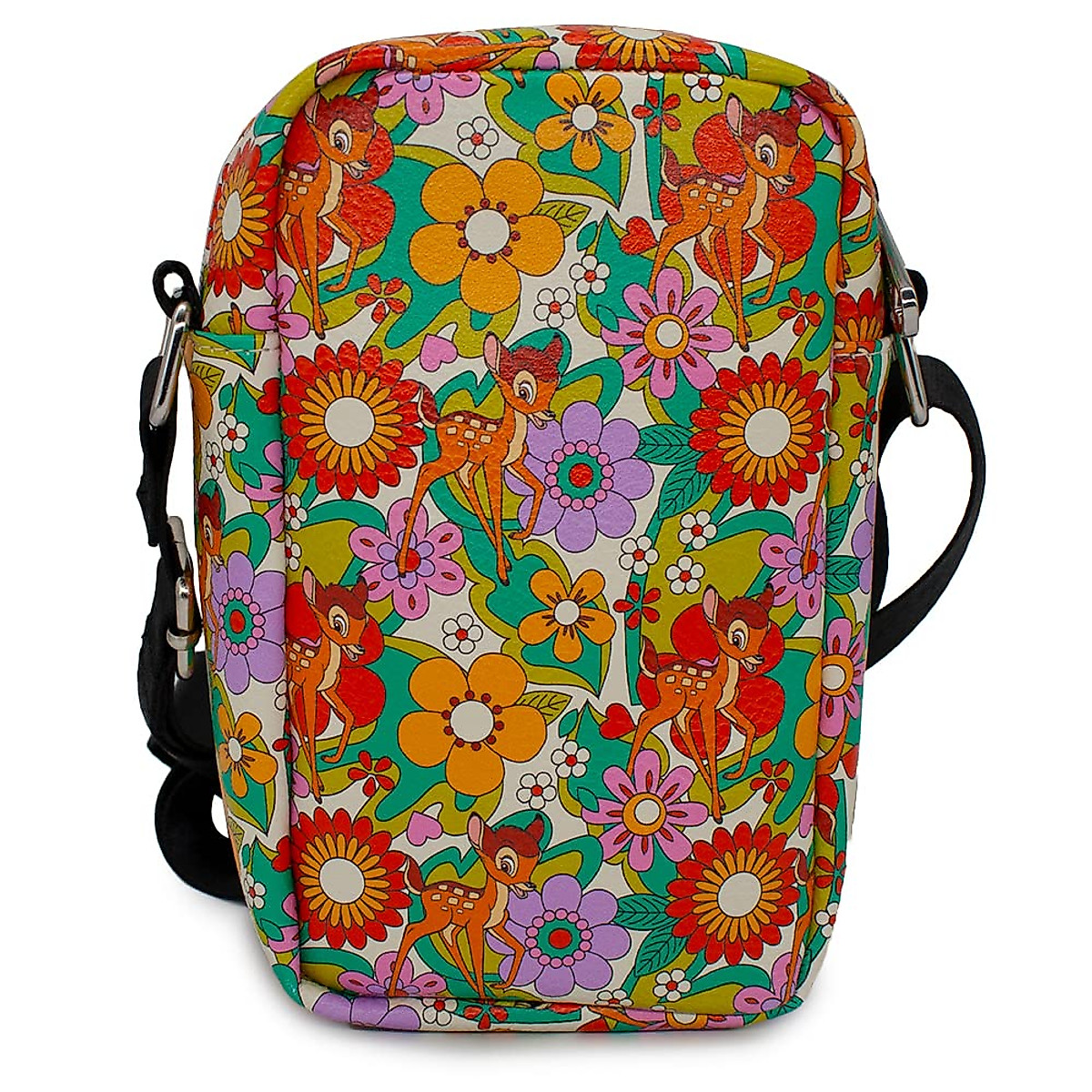Buckle Down Disney Bag, Cross Body, Bambi 70s Flower Collage, Multi Color, Vegan Leather