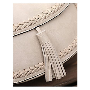 YAQUNICER Women Retro Crossbody Handbag Saddle Tassel Satchel Purses Shoulder Bag-Off White
