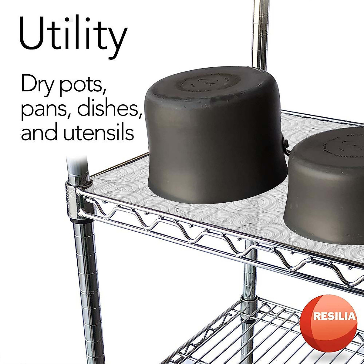 Resilia Shelf Liner Set for Wire Shelving Units – 4 Pack, 24 Inches x 48 Inches, Clear Swirl Spiral Pattern, Anti-Slip, Heavy Duty, Made in The USA, for Kitchen, Bathroom, Garage Storage