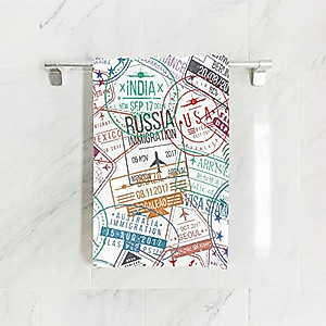 ZZAEO Travel Passport Stamps Towel Hand Towel, 30 x 15 inch Thin Lightweight Soft Absorbent Fingertip Towel for Home Bathroom Theme Decor