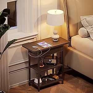 TILLMAO Narrow End Table with Charging Station, Side Table with Storage for Small Spaces, Flip Top Nightstand/Bedside Table/Sofa Couch Table/Slim End Table for Living Room Bedroom Office…
