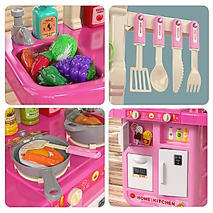 TEMI Pretend Food Kitchen Toys for Kids Ages 4-8, Kitchen Set for Toddlers 1-3, Play Kitchen Accessories w/Real Sounds Light, for Boys, Girls