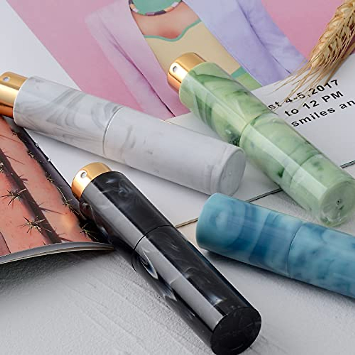 10ML Mini Perfume Atomizer Bottle, Refillable Travel Size Empty Perfume Sprayer with Funnel, Distributor, Dropper, Marble Pattern Portable Spray Bottle for Women&Men ( Black&Green&Blue&White,4 PCS )