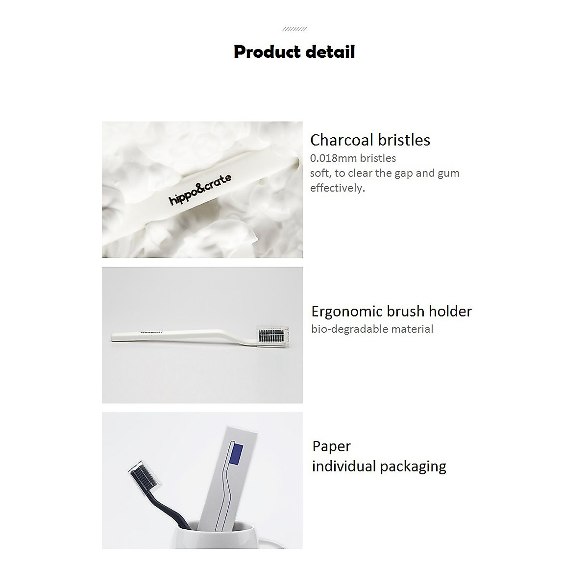 HippoCrate Charcoal Toothbrush with Soft Bristles, Dentist Approved (4 Counts)