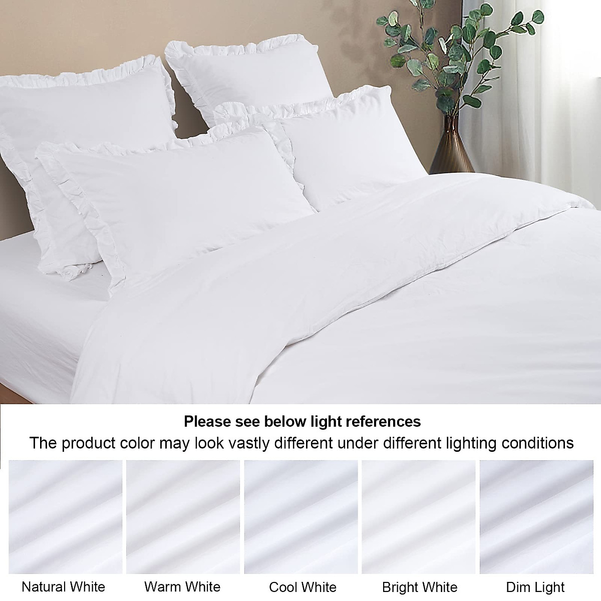 PHF 100% Washed Cotton Ruffle Pillowcases Standard Size, 2 Pack 20" X 26" Pillow Shams, No Insert, Ultra Soft Cotton Pillow Cases,Decorative Farmhouse Bedding Pillow Covers, White