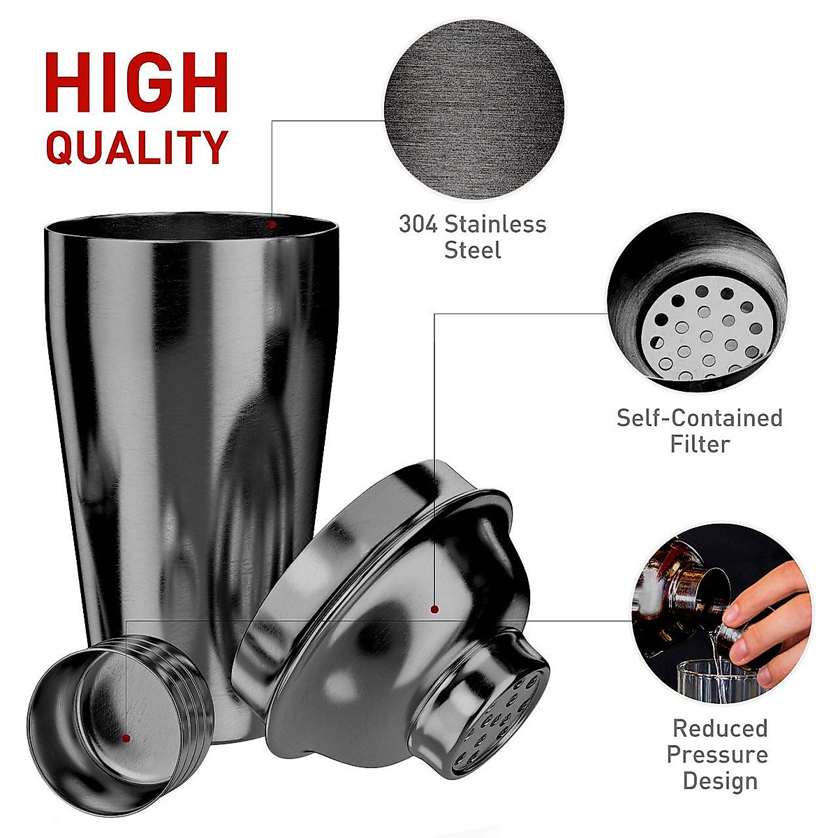 Soing Black 24-Piece Cocktail Shaker Set,Perfect Home Bartending Kit for Drink Mixing,Stainless Steel Bar Tools With Stand,Velvet Carry Bag & Recipes Included